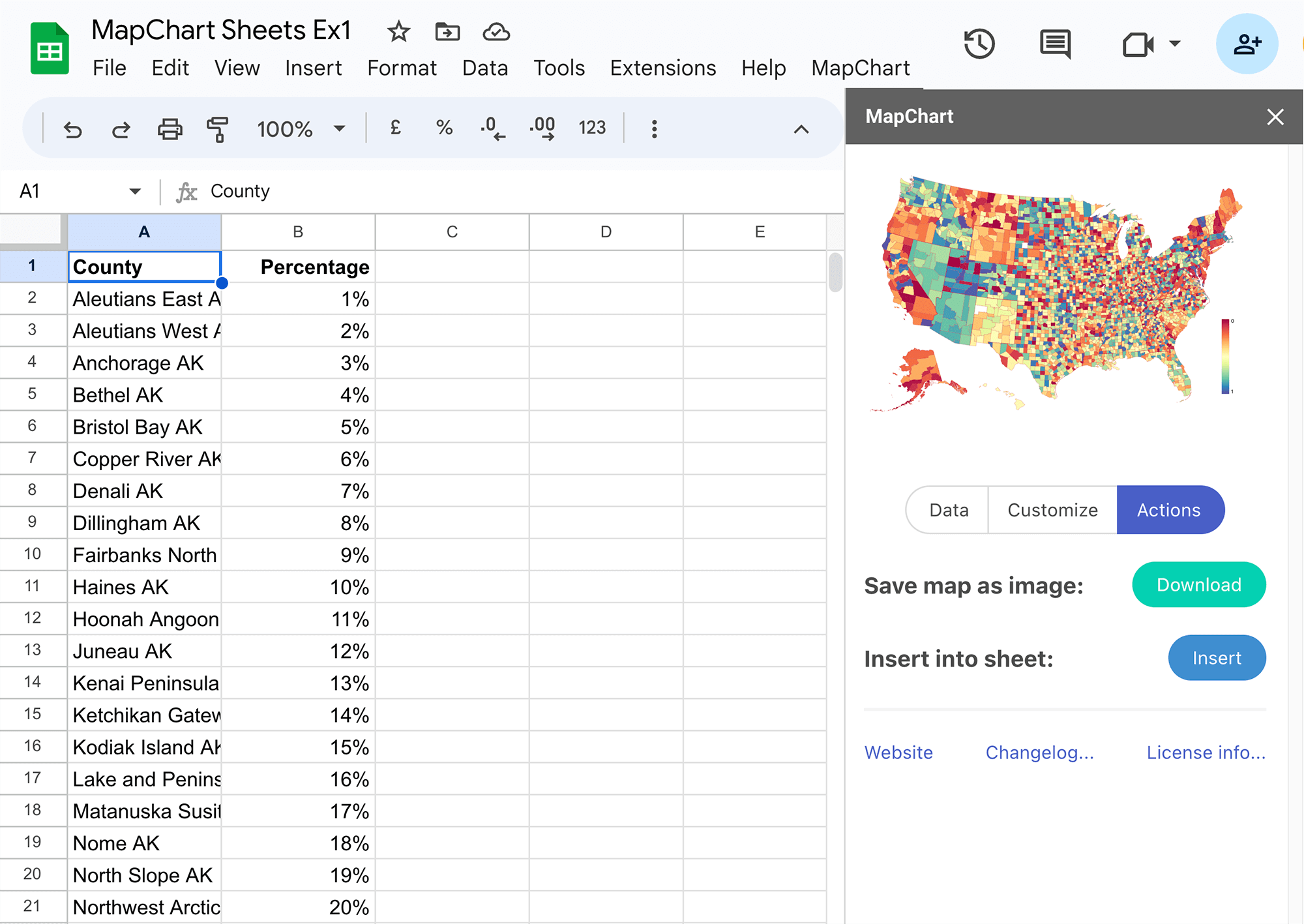 MapChart for Google Sheets